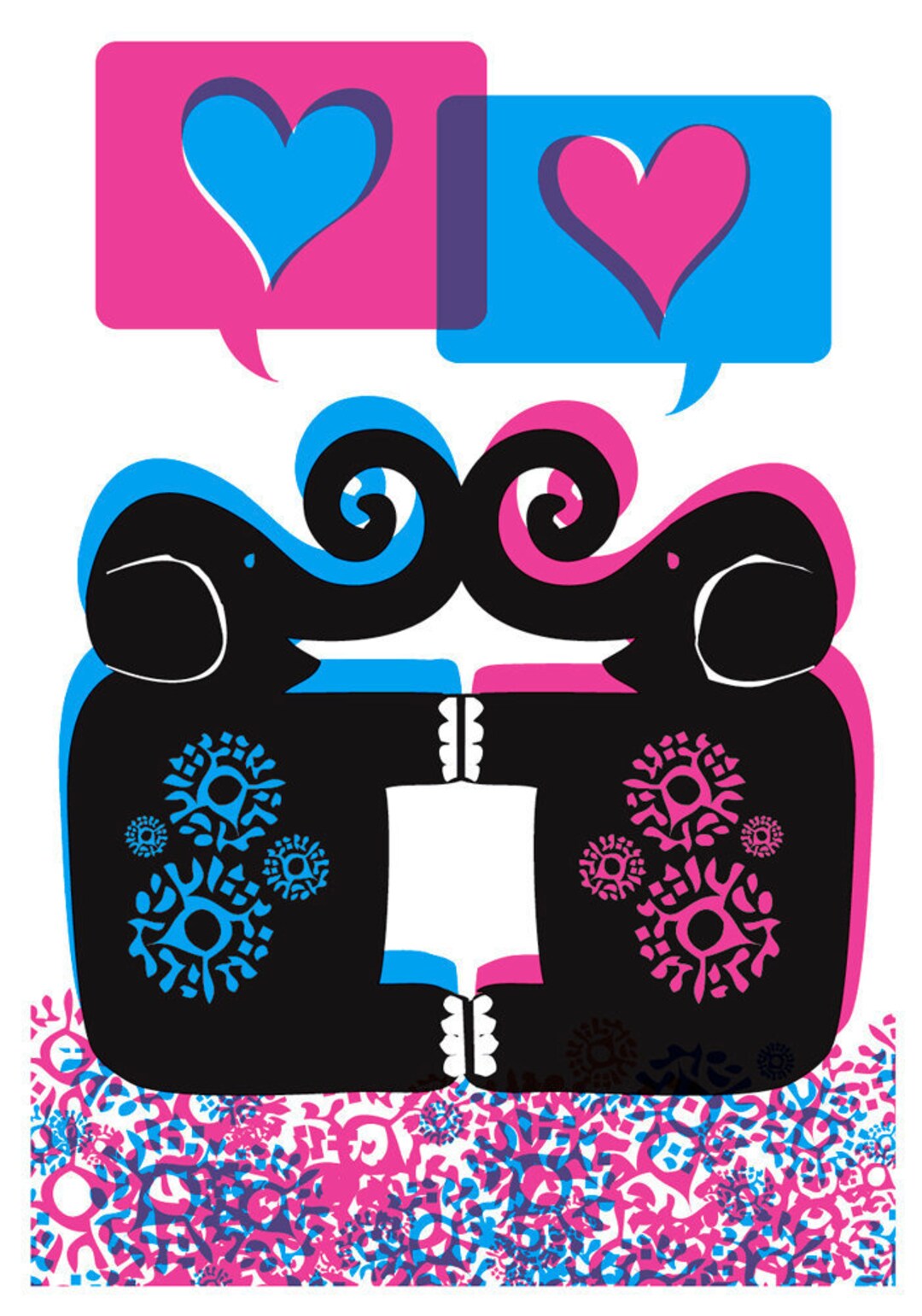 Elephants in Love - Screenprint Art Print Elephant Art Elephants Never ...