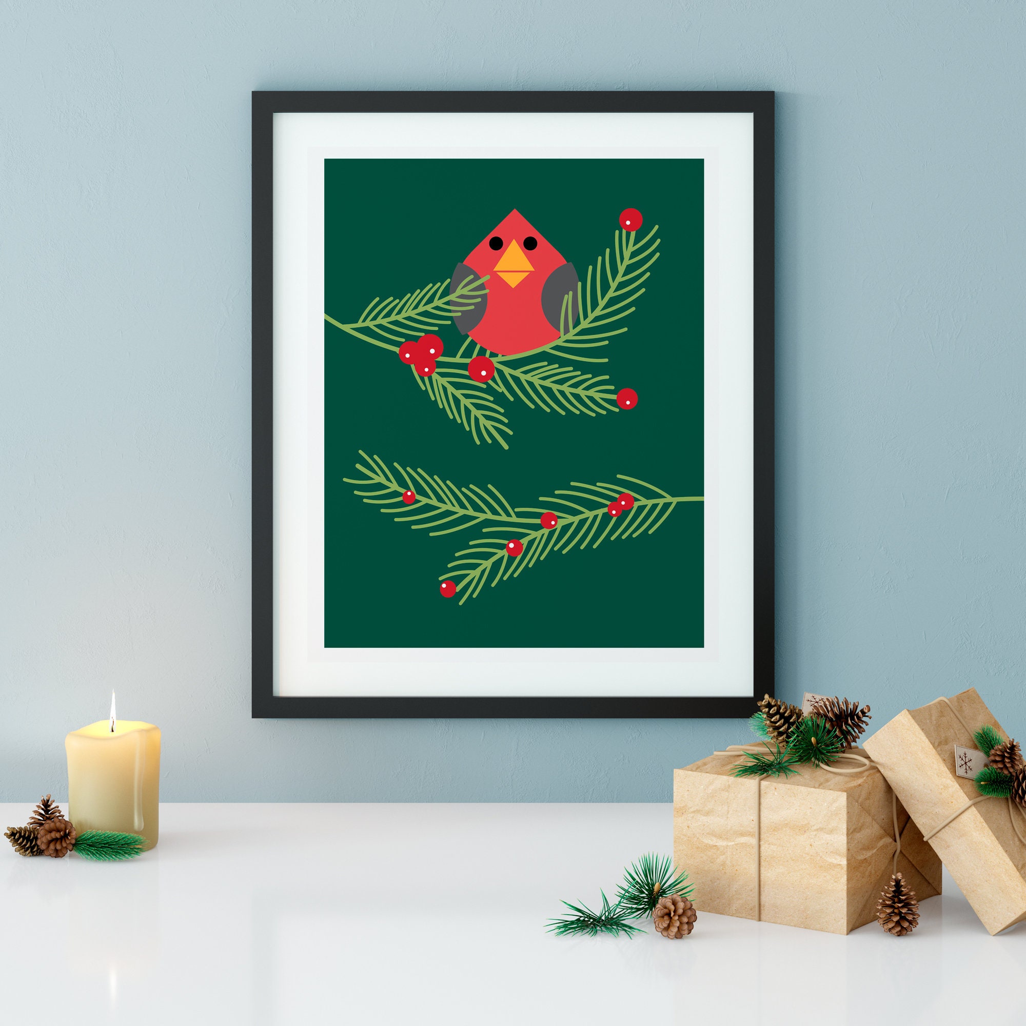 Holly Jolly Cardinal Bird Art Print - Christmas and Winter Holiday ...