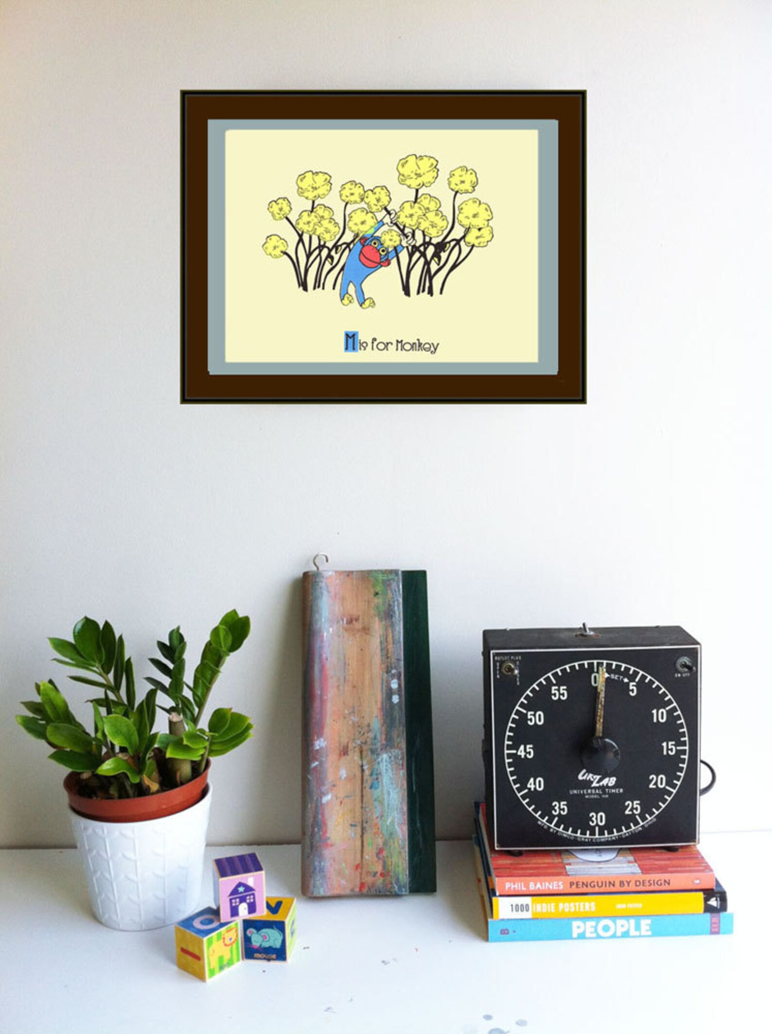 M is for Monkey Screenprint Nursery Art Print Alphabet Print | Etsy