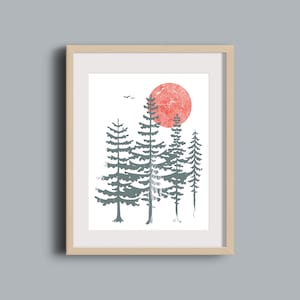 Evergreen Trees Screenprint, Art Print Woods Silkscreen, Minimalist ...
