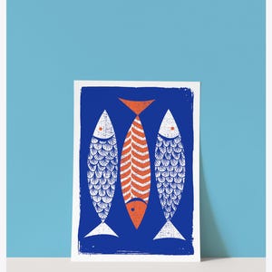 3 Fish Screenprint Art Print Modern Art Scandinavian Style - Mid ...