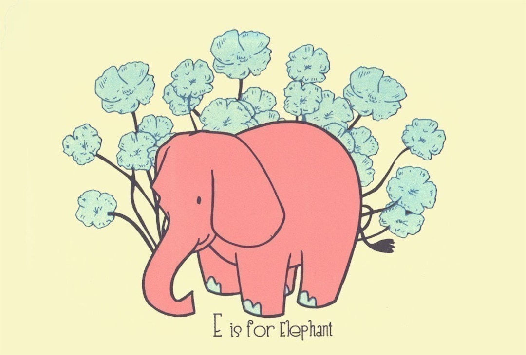 Screenprint - Nursery Art Print E is for Elephant - Alphabet Print ...