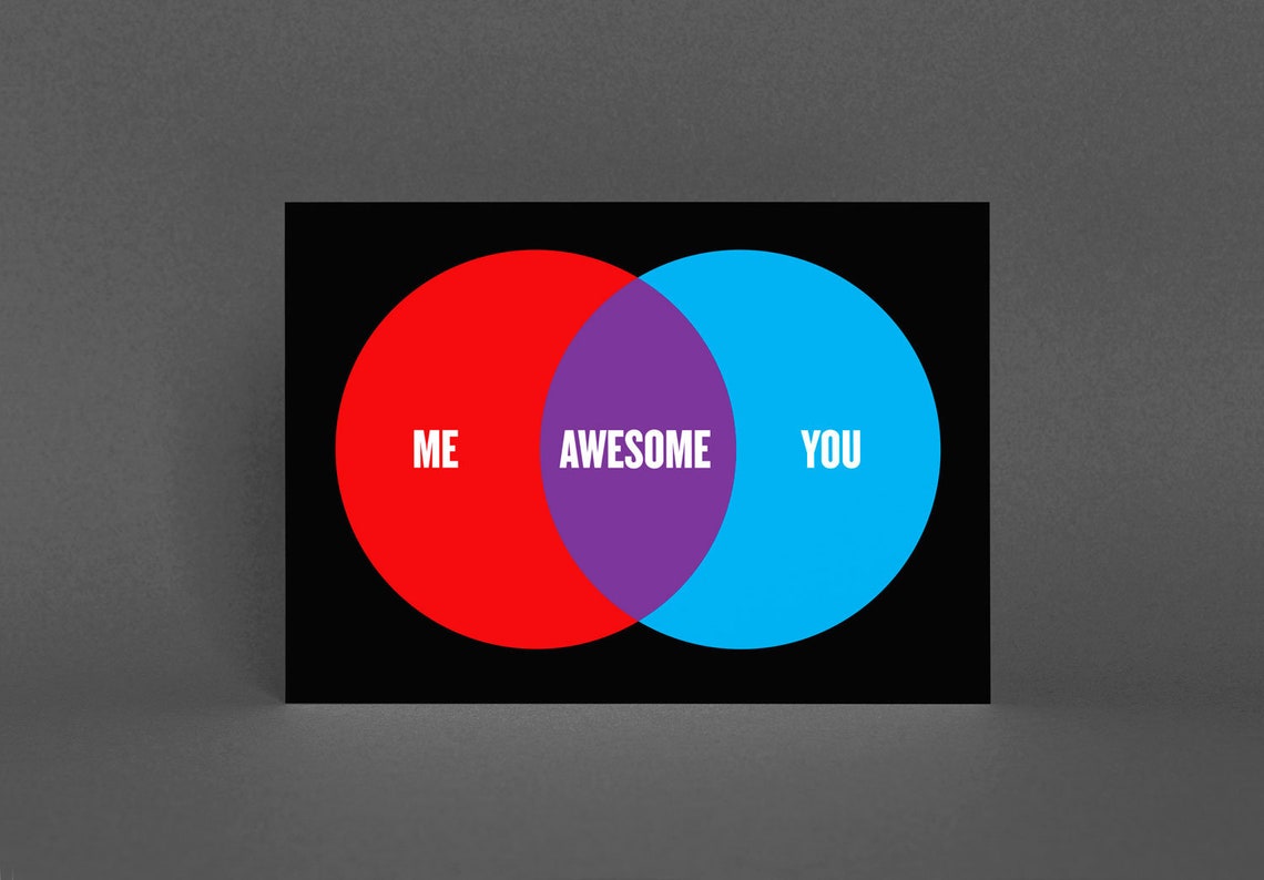 Love and Valentine Greeting Card Me Plus You Equals Awesome - Etsy