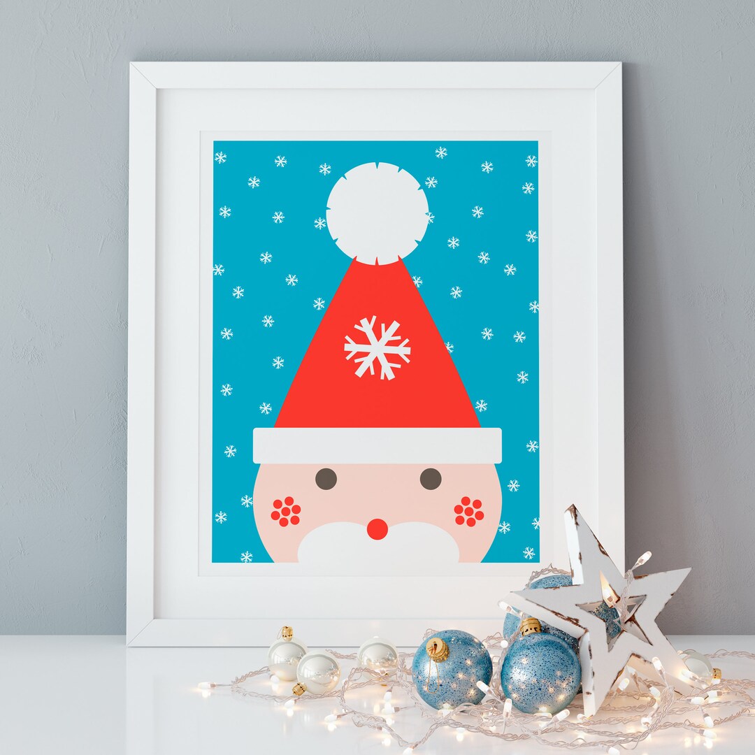 Snowy Santa Christmas Art Print and Holiday Decor Holiday Wall Art and ...