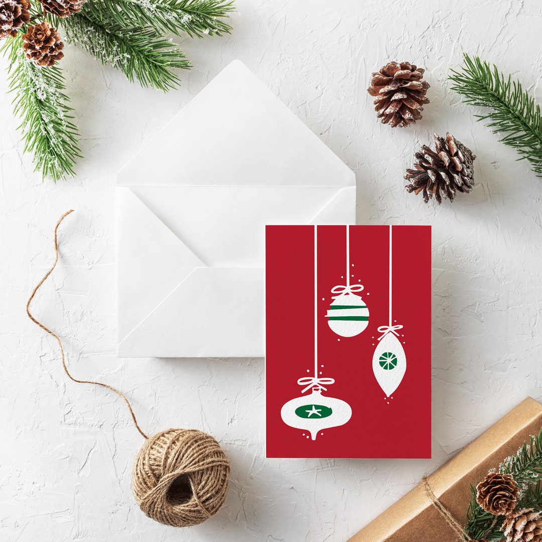 Christmas Card - Mod Ornaments Holiday Greeting Card - Blank Inside ...