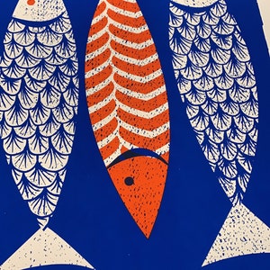 Modern Art Screenprint Scandinavian Style 3 Fish Art Print Indigo Wall ...