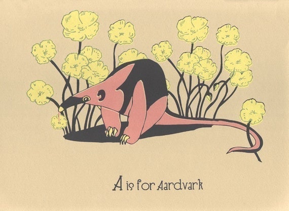 Nursery Art Alphabet Print A is for Aardvark Hand | Etsy