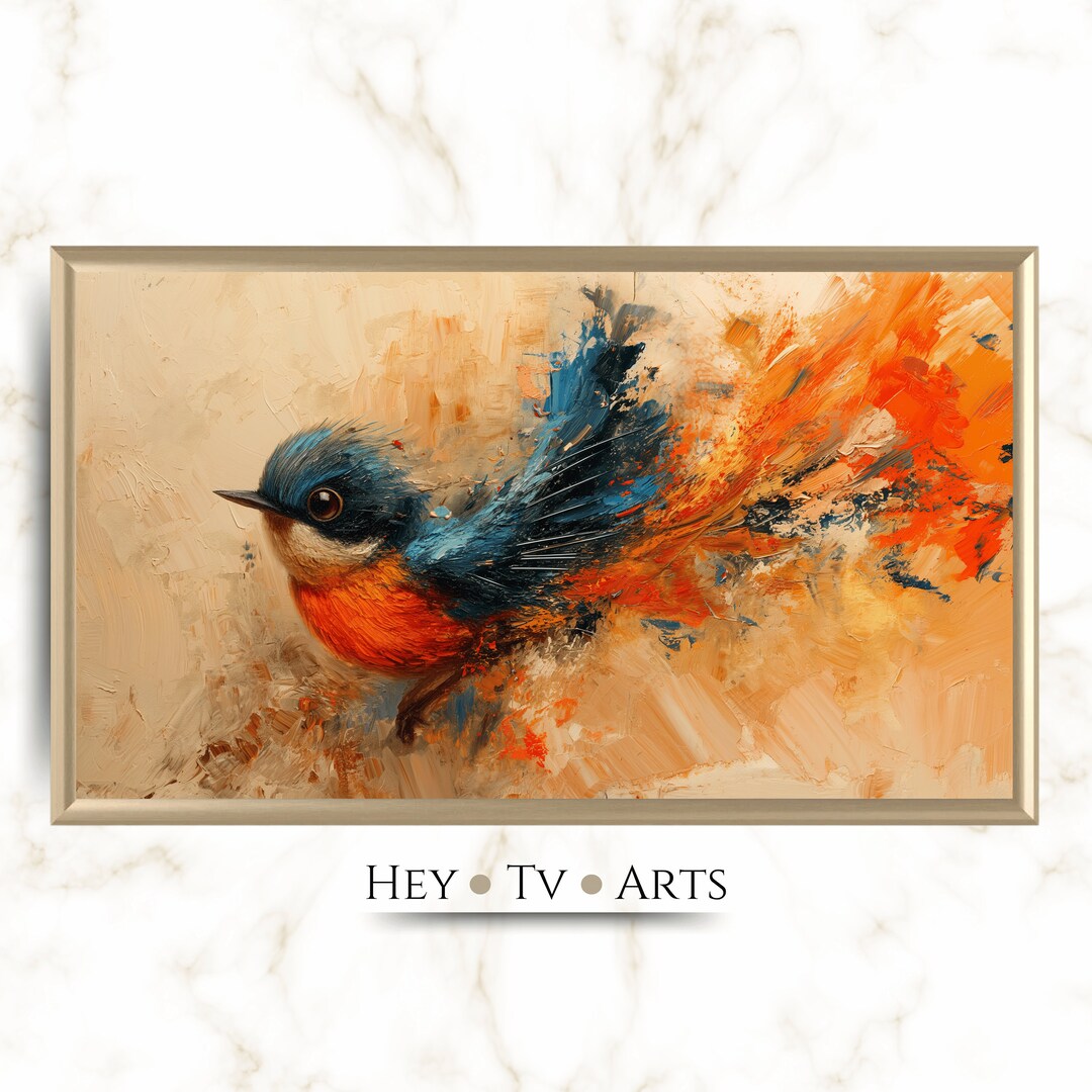 Robin Frame TV Art DIGITAL Download Oil Painting With Texture Colorful ...