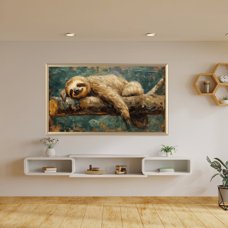 Sloth Frame TV Art DIGITAL Download Oil Painting With Texture Sleeping ...
