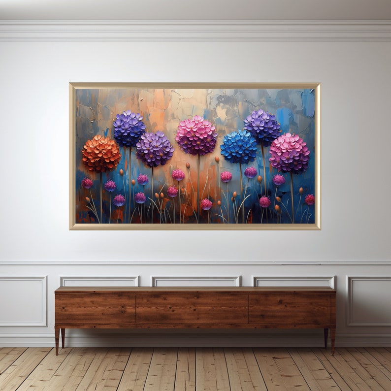 Allium Flower Frame Digital Art Print Oil Painting Style Colorful ...