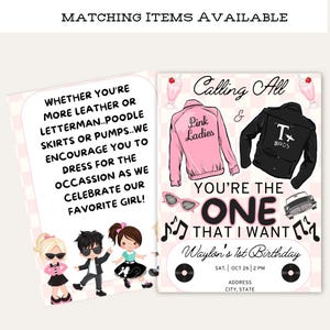 Grease Theme You're the One That I Want First Birthday Invitation ...