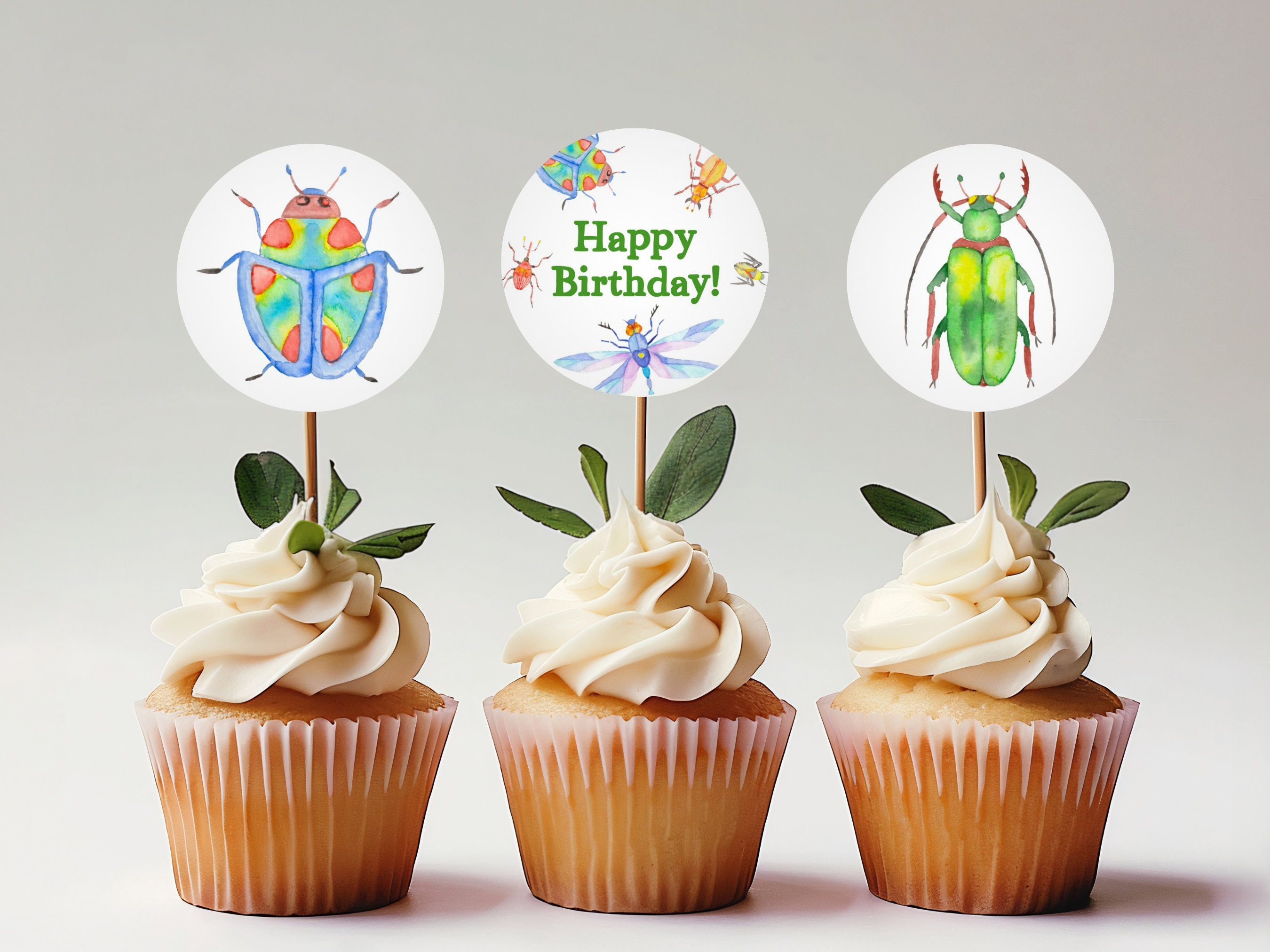 Editable Bug Birthday Cupcake Toppers, 5 Bug Cupcake Toppers, Printable ...