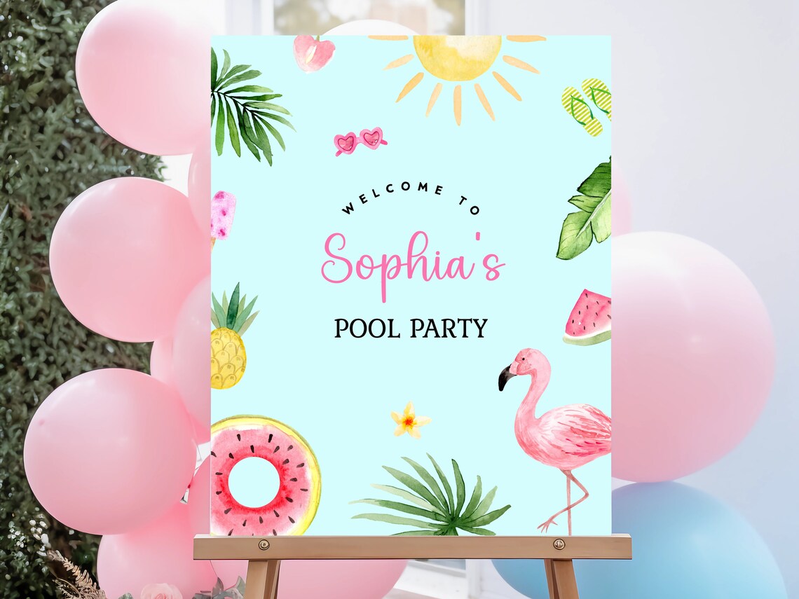 Editable Pool Party Birthday Welcome Sign, Pool Party Decor, Fully ...