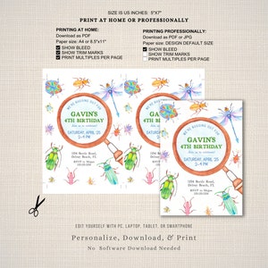 Editable Bug Birthday Invitation, Insect Party Invite, Fully Editable ...