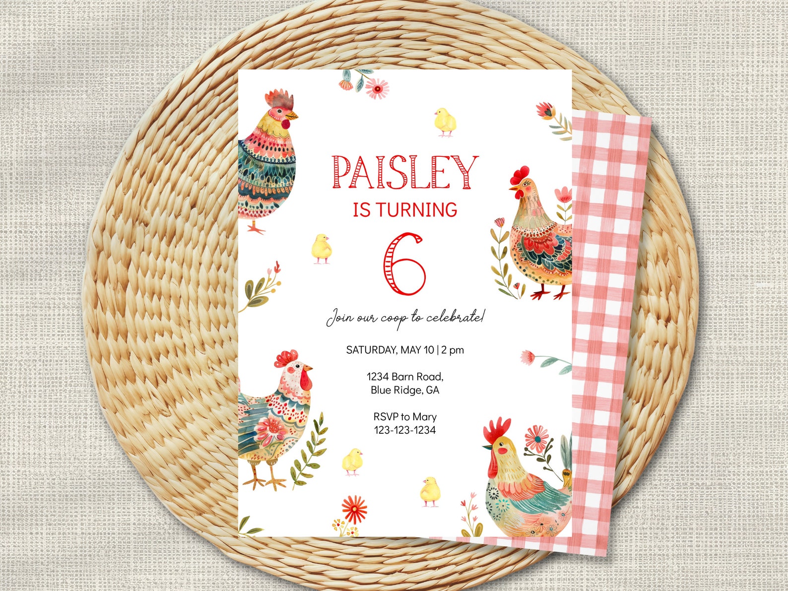 Editable Chicken Birthday Invitation, Farm Party Invite, Editable ...