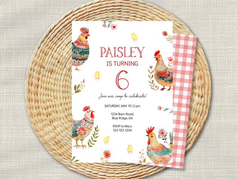 Editable Chicken Birthday Invitation, Farm Party Invite, Editable ...