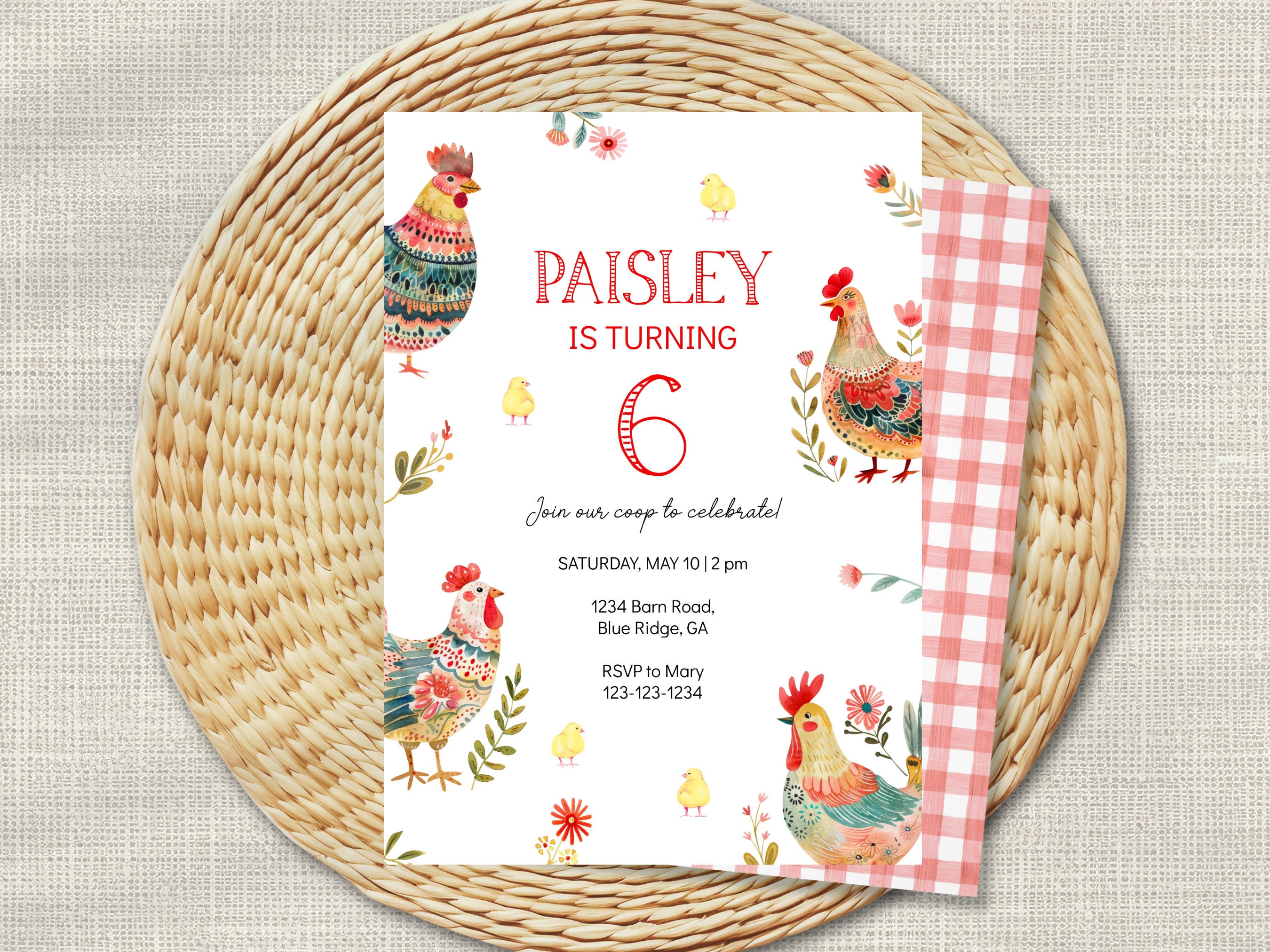Editable Chicken Birthday Invitation, Farm Party Invite, Editable ...