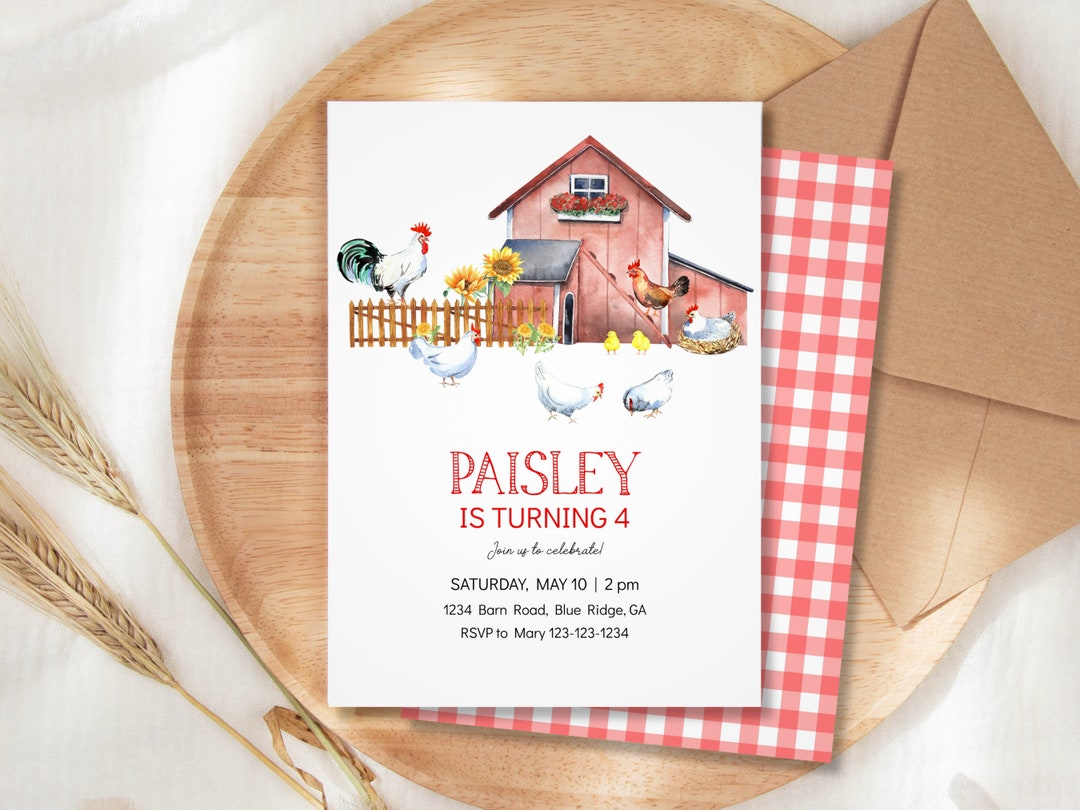 Editable Chicken Birthday Invitation, Farm Party Invite, Editable ...