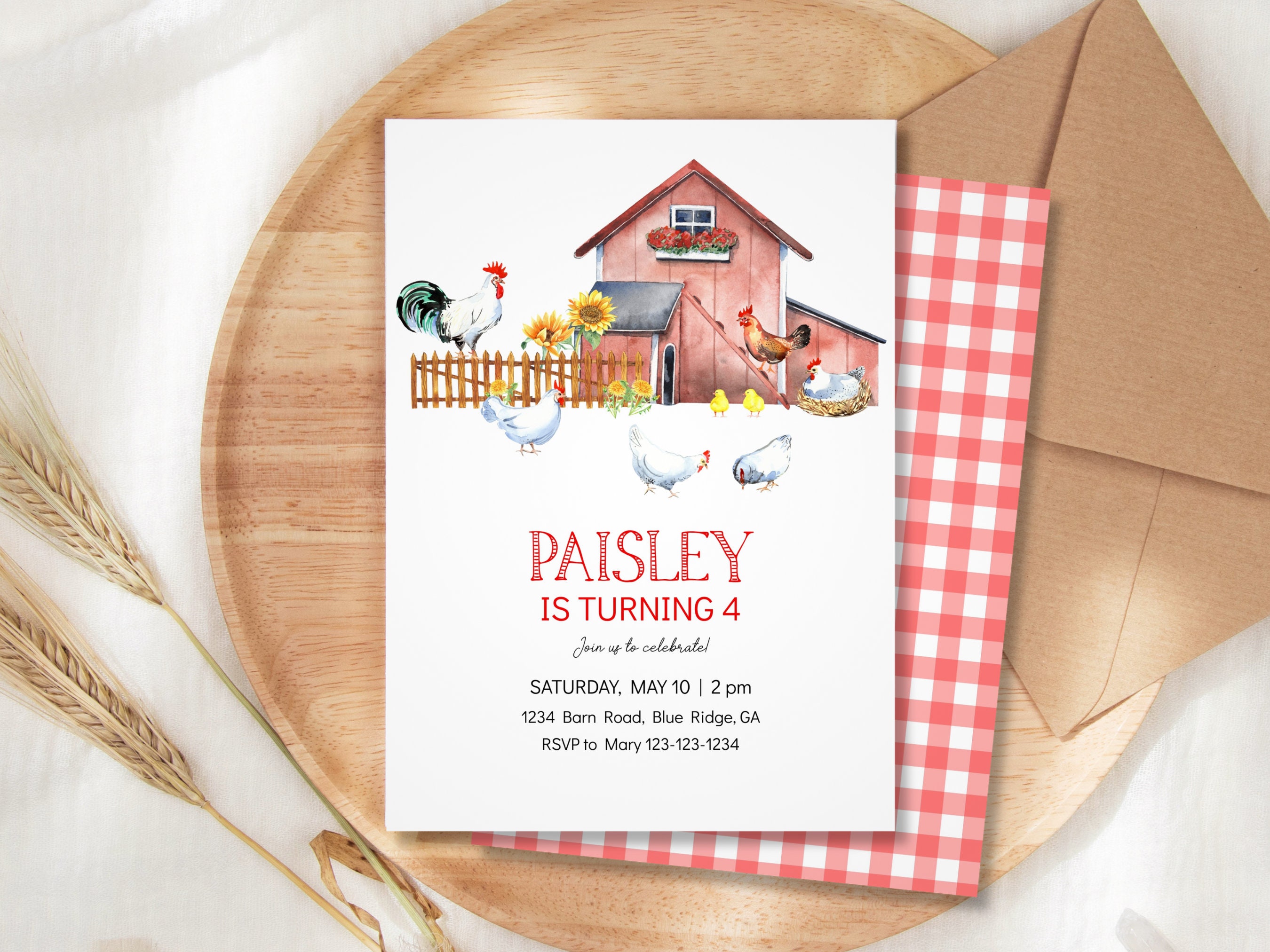 Editable Chicken Birthday Invitation, Farm Party Invite, Editable ...