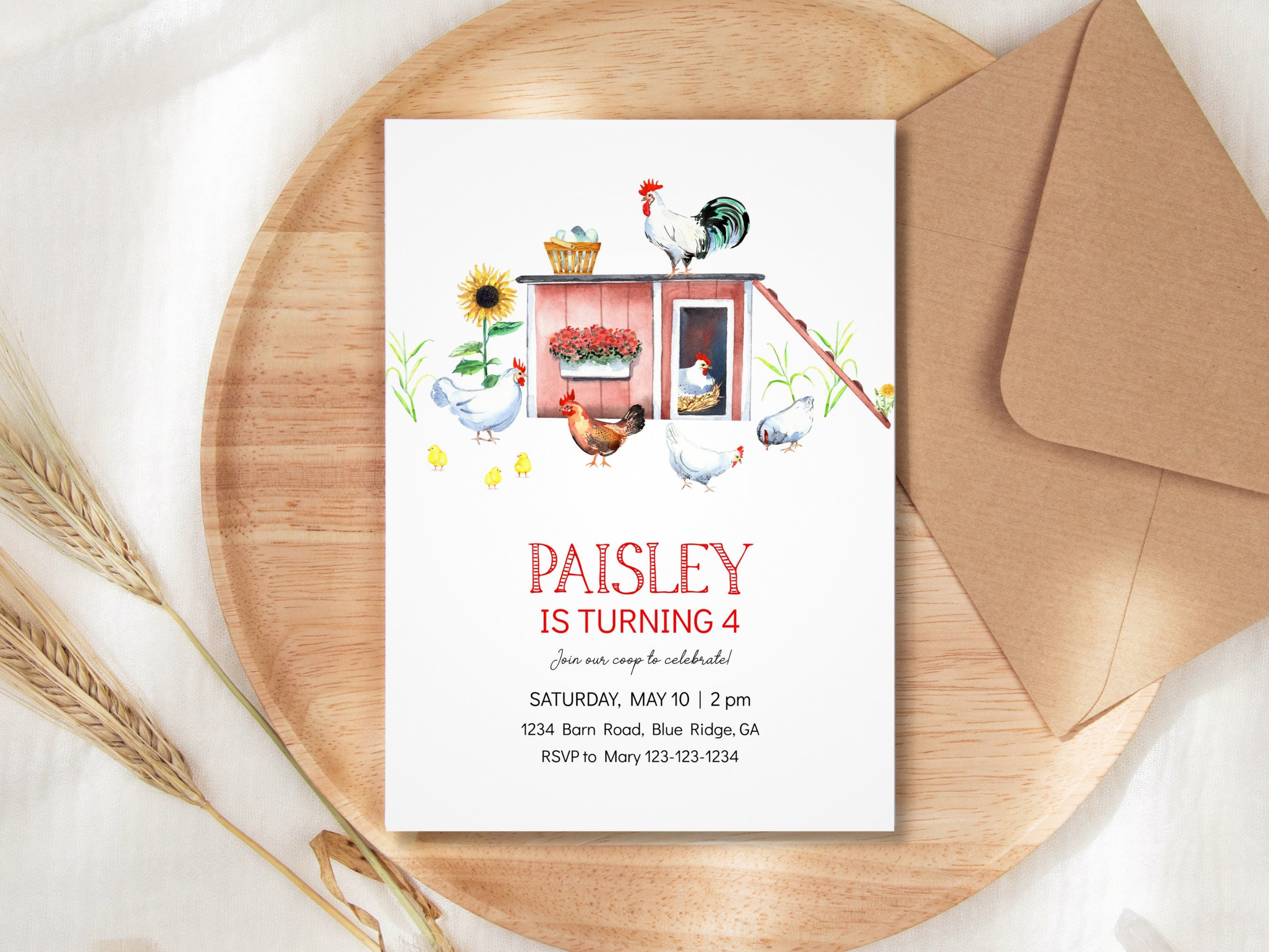 Editable Chicken Birthday Invitation, Farm Party Invite, Editable ...