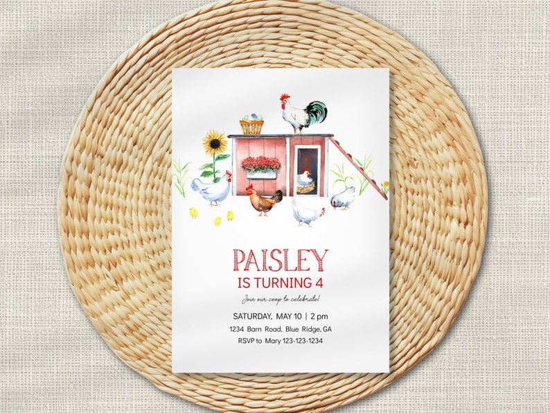 Editable Chicken Birthday Invitation, Farm Party Invite, Editable ...