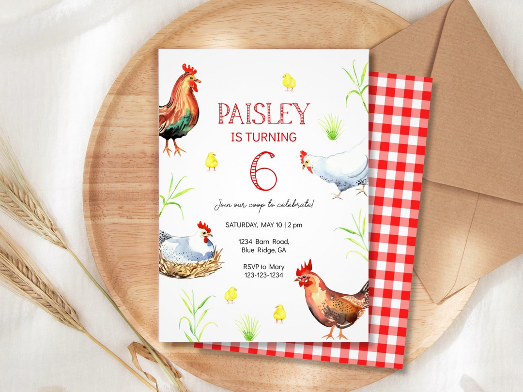 Editable Chicken Birthday Invitation, Farm Party Invite, Editable ...