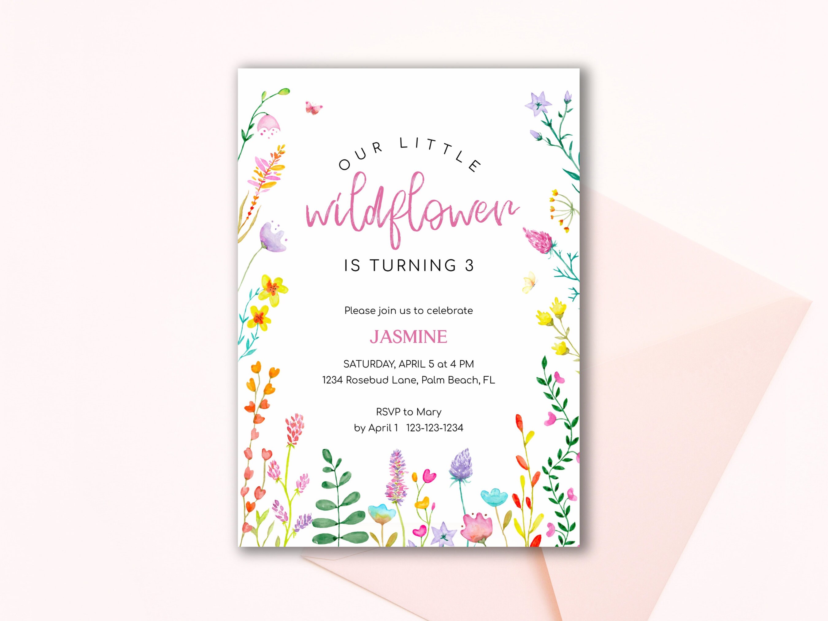 Editable Wildflower Birthday Invitation, Little Wildflower Party Invite ...