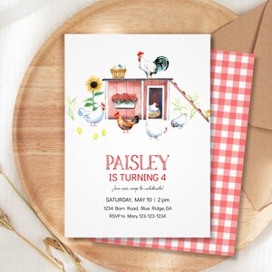 Editable Chicken Birthday Invitation, Farm Party Invite, Editable ...