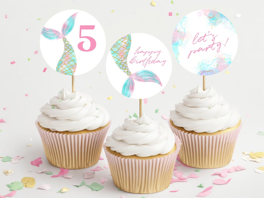Editable Mermaid Birthday Cupcake Toppers, Mermaid Cupcake Toppers ...