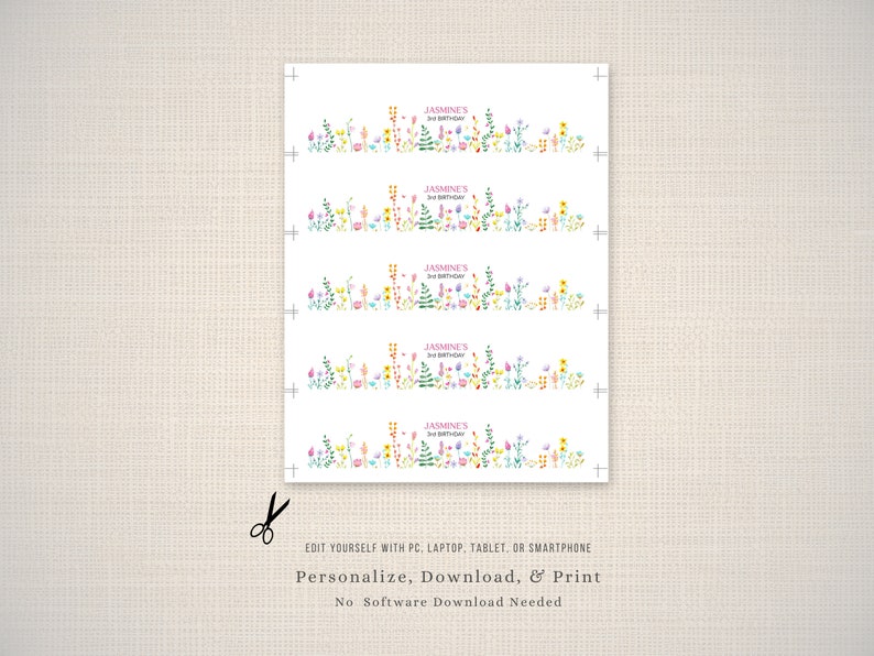 Editable Wildflower Birthday Water Bottle Label, Wildflower Water Label ...