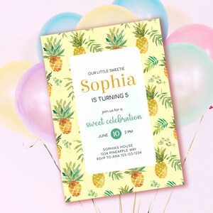 Pineapple Birthday Invitation Template, Pineapple Party Invite ...