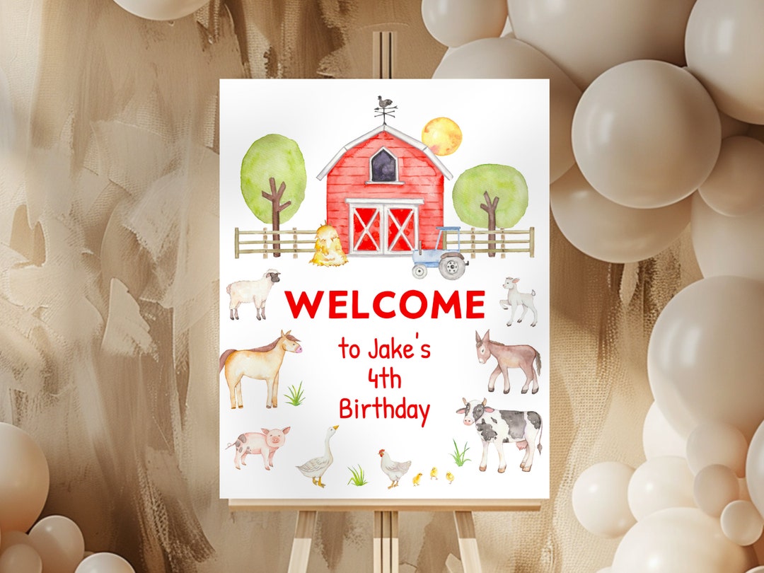 Editable Farm Welcome Sign, Farm Animal Birthday Party Sign, Farm Party ...