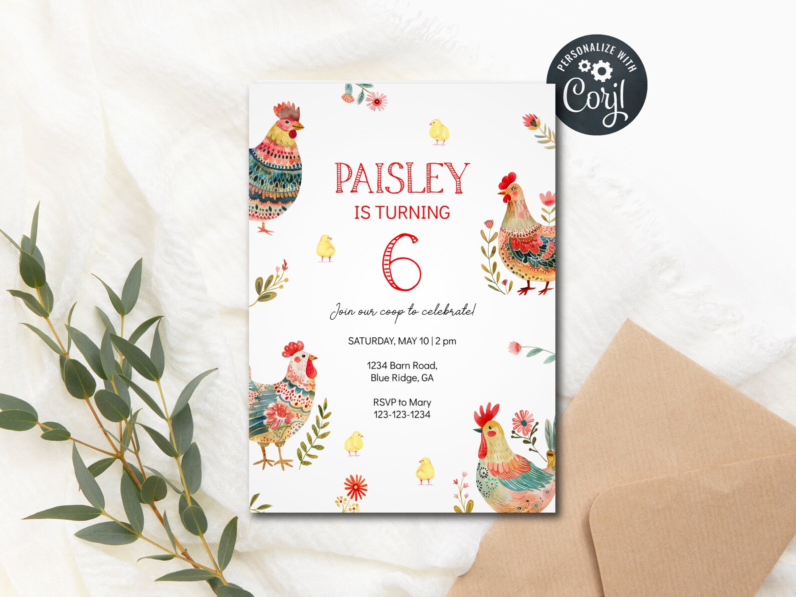 Editable Chicken Birthday Invitation, Farm Party Invite, Editable ...