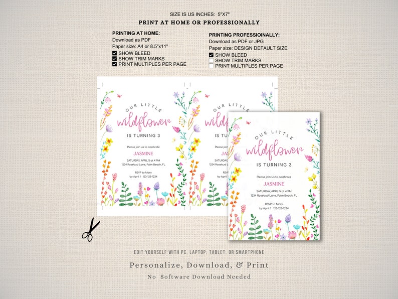 Editable Wildflower Birthday Invitation, Little Wildflower Party Invite ...