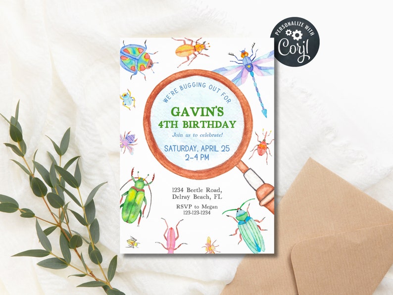 Editable Bug Birthday Invitation, Insect Party Invite, Fully Editable ...