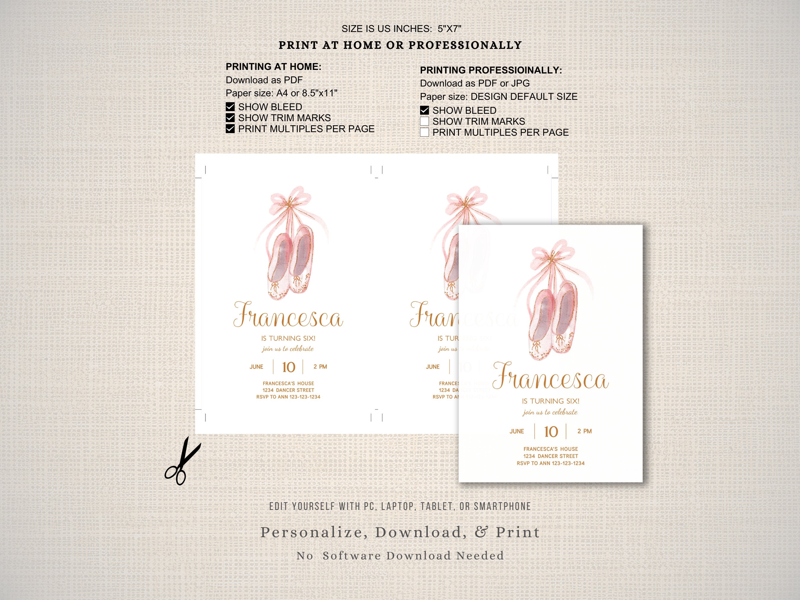 Editable Ballerina Birthday Invitation, Ballet Party Invite, Ballerina ...