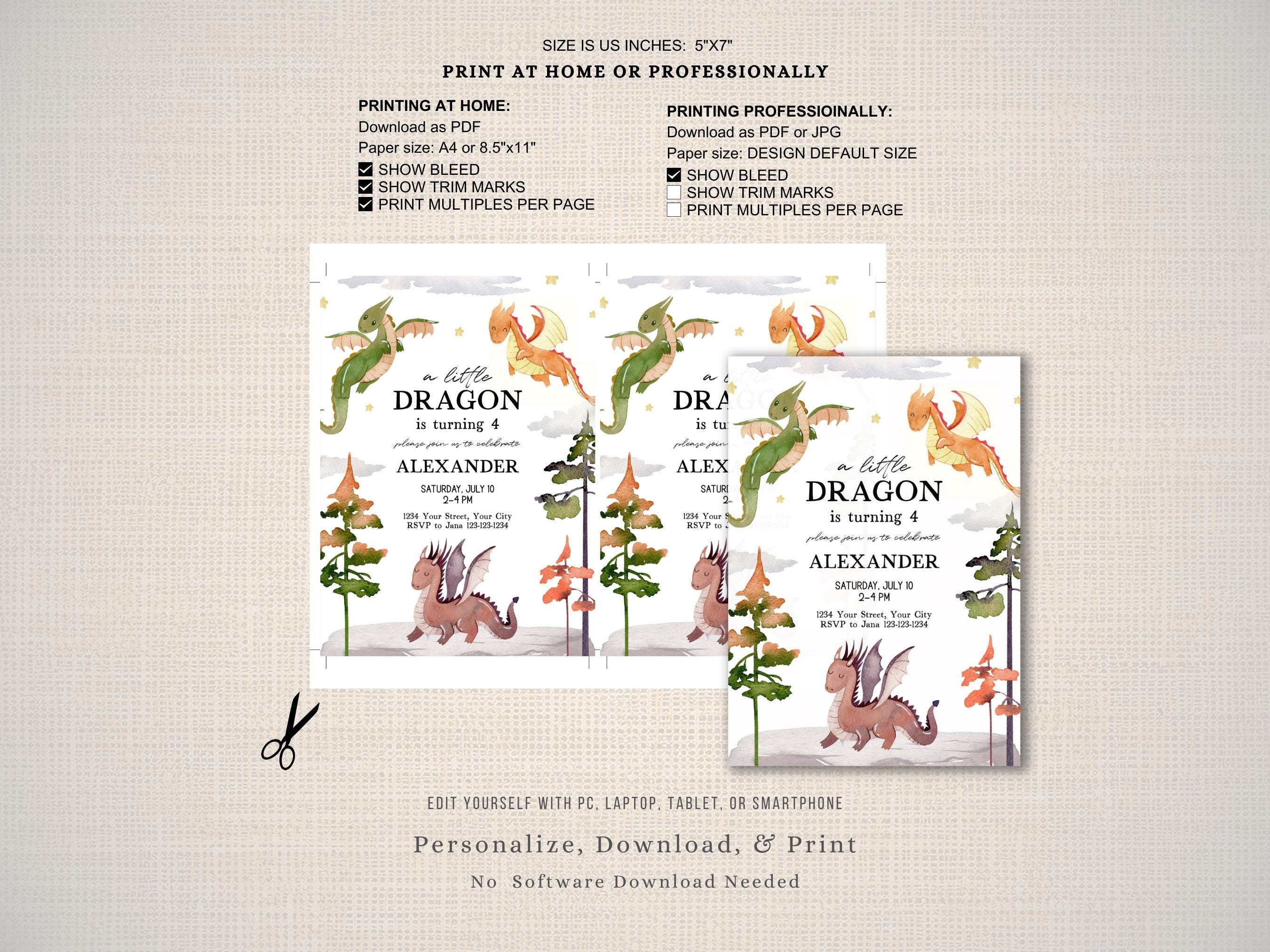 Dragon Birthday Invitation, Dragon Party Invite, Editable Invitation ...