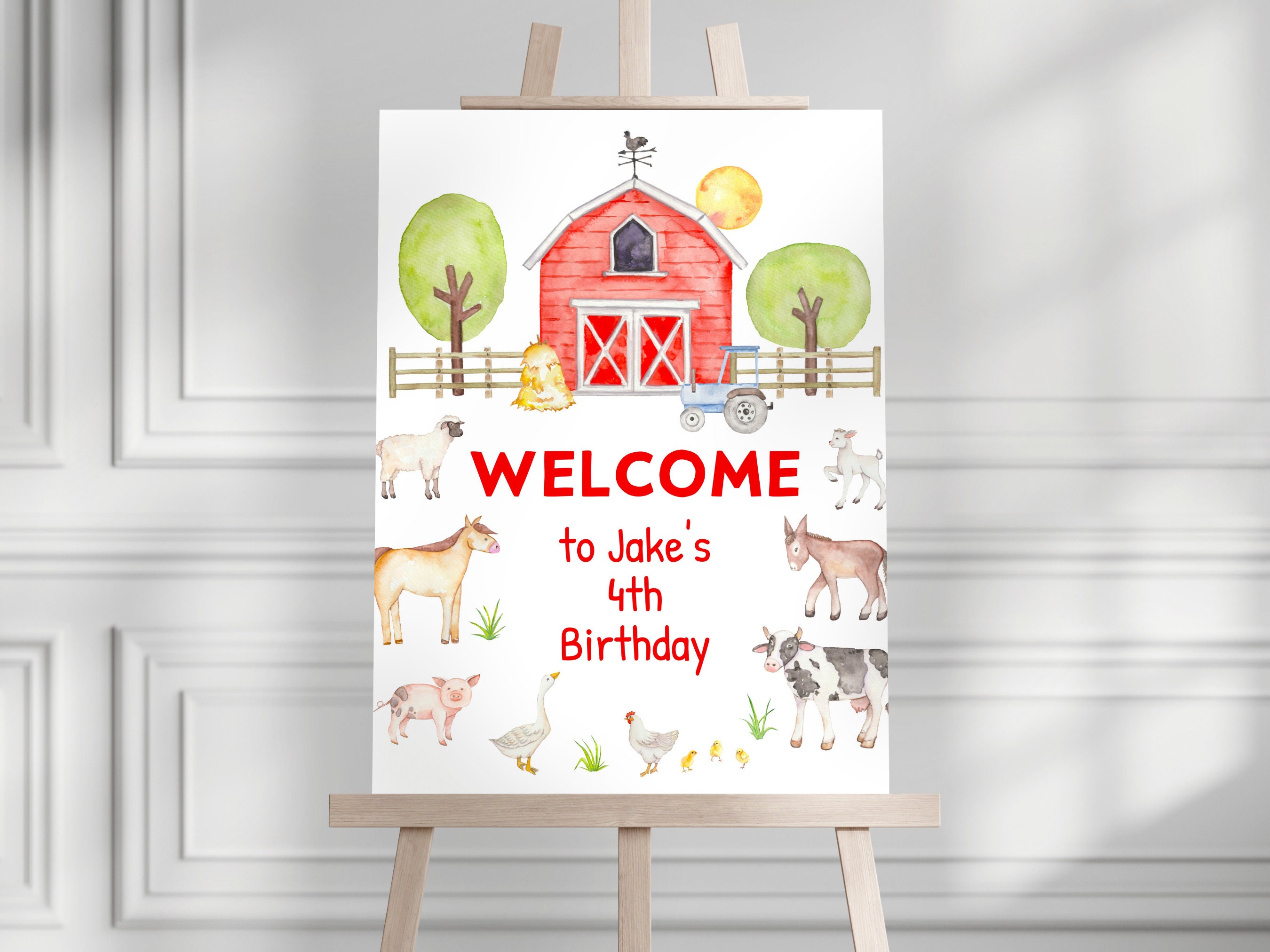 Editable Farm Welcome Sign, Farm Animal Birthday Party Sign, Farm Party ...