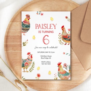 Editable Chicken Birthday Invitation, Farm Party Invite, Editable ...