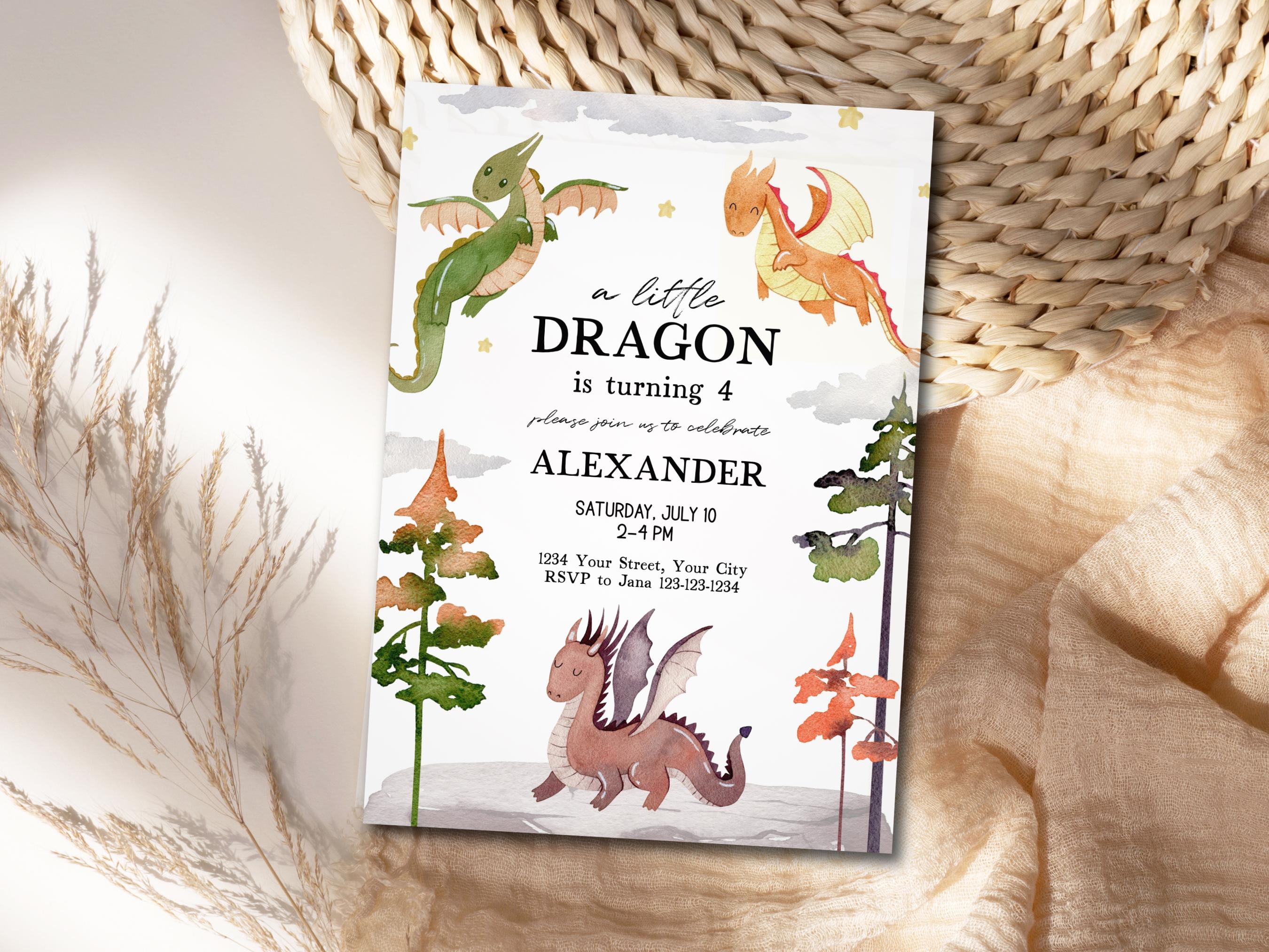 Dragon Birthday Invitation, Dragon Party Invite, Editable Invitation ...