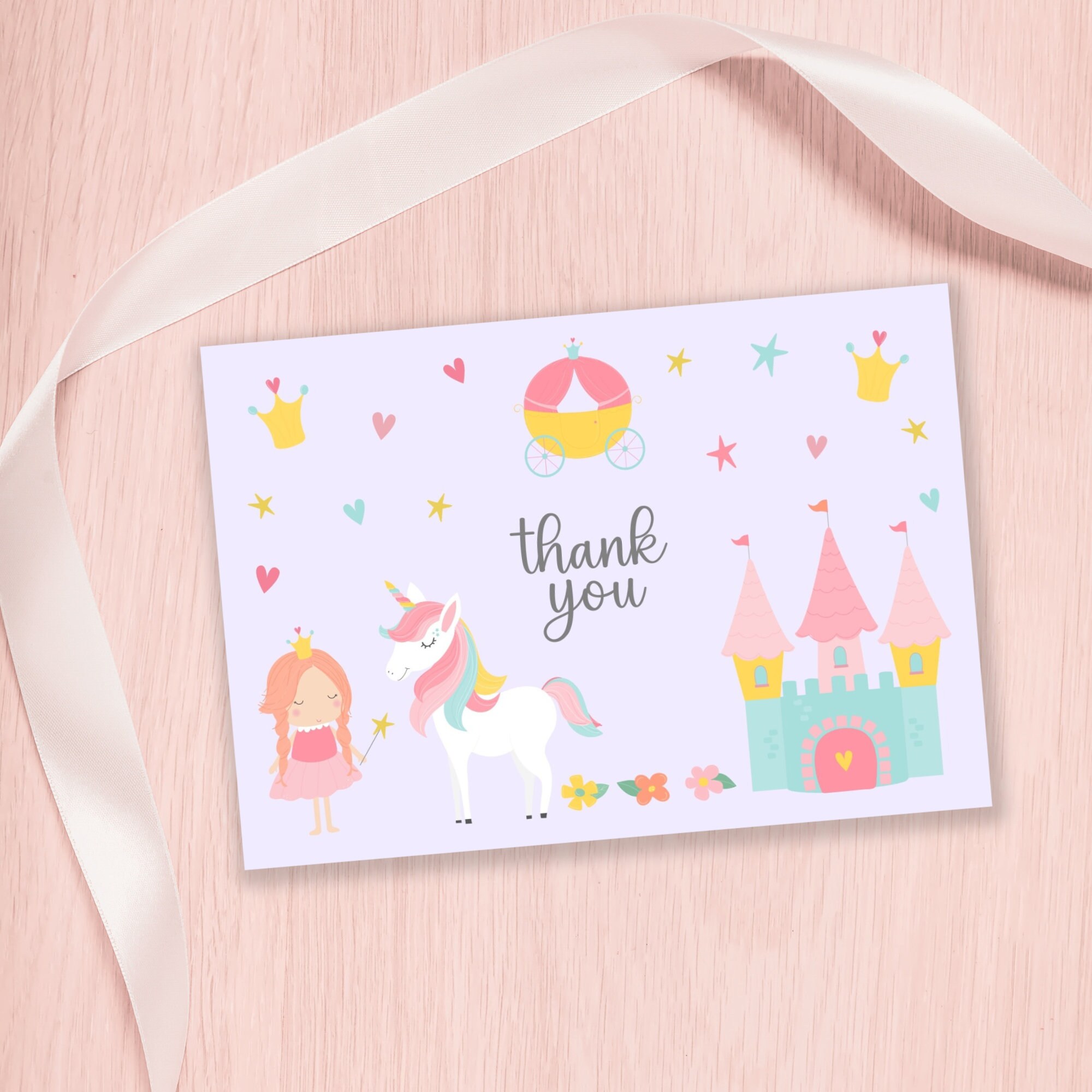Editable Princess Birthday Thank You Card, Princess Thank You, Editable ...