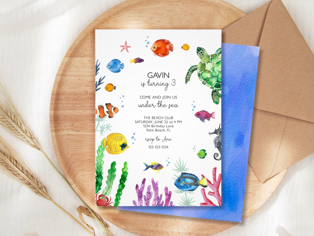 Under the Sea Birthday Invitation, Ocean Animals Party Invite, Editable ...