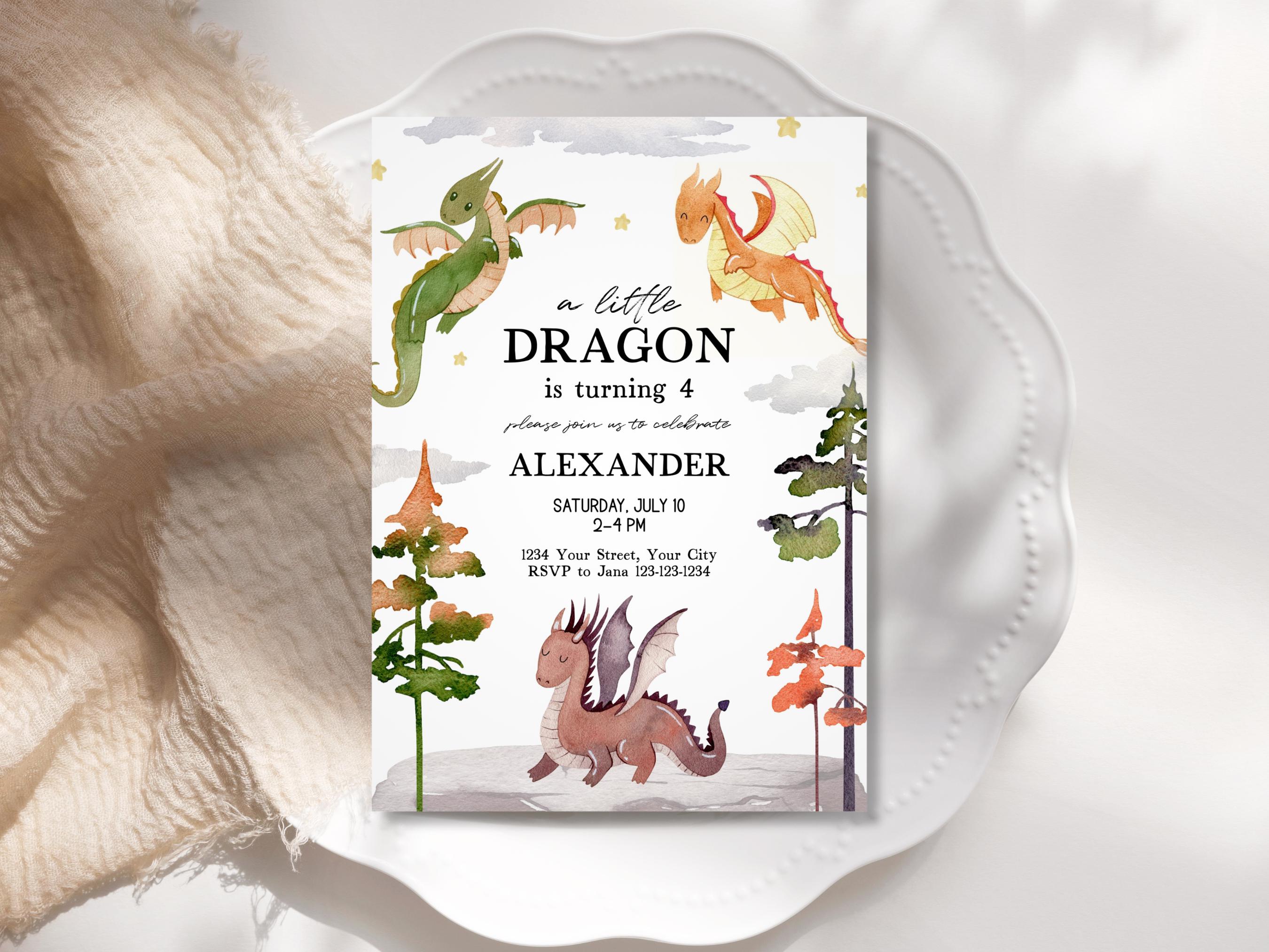 Dragon Birthday Invitation, Dragon Party Invite, Editable Invitation ...