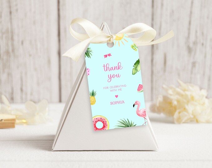 Pool Party Birthday Thank You Tag DIGITAL Beach Summer Blue Favor Tag ...