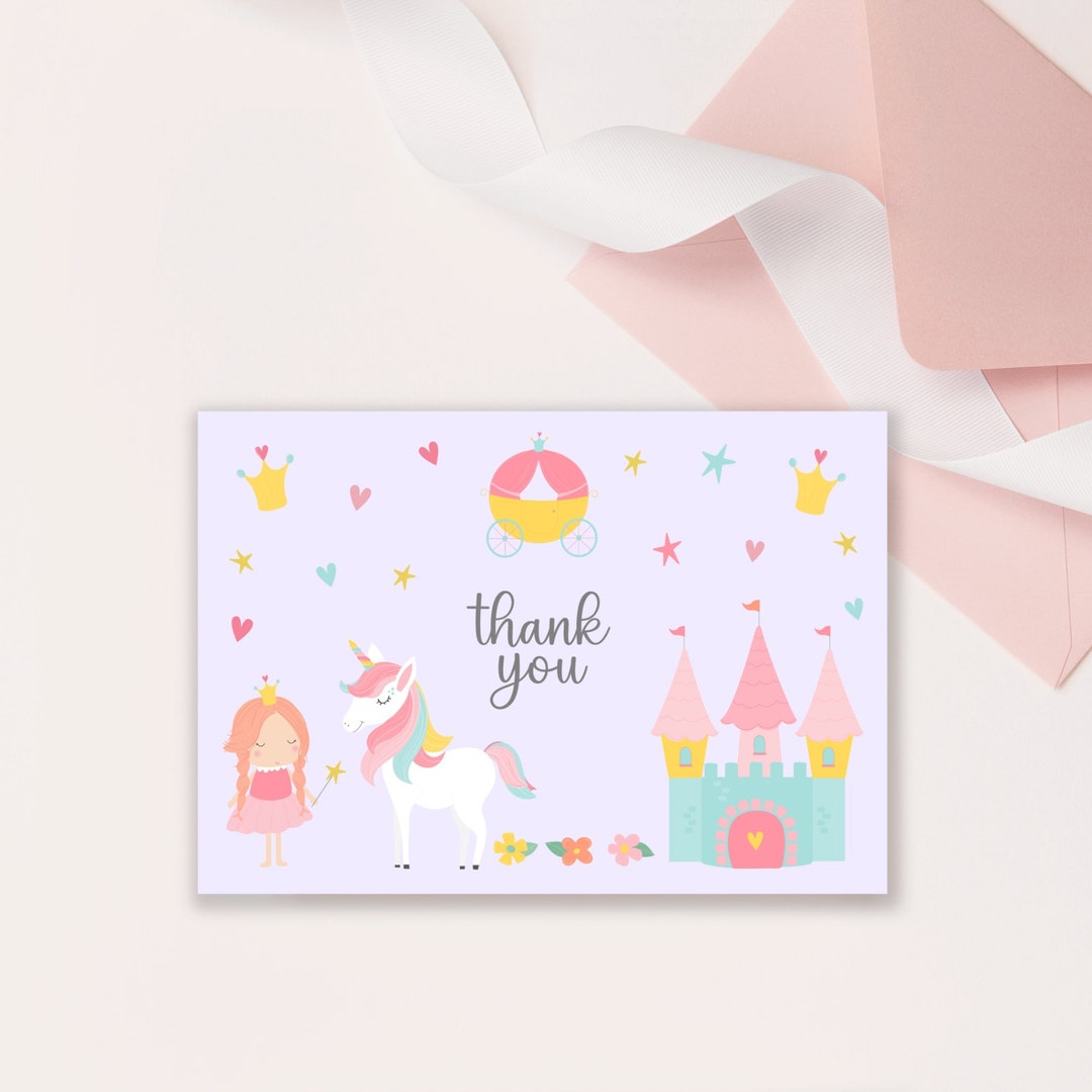Editable Princess Birthday Thank You Card, Princess Thank You, Editable ...