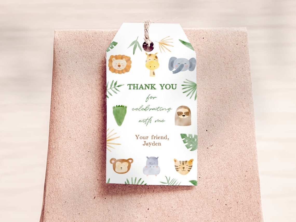 Editable Wild One Party Favor Tag, Zoo Animal Gift Tag, Printable Favor ...