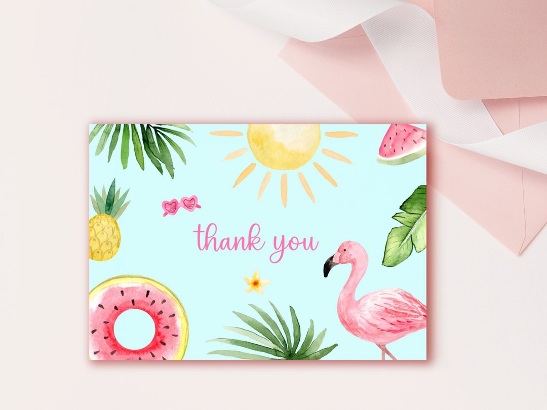 Editable Summer Thank You Card, Pool Party Thank You, Summer Thank You ...