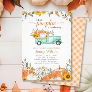 A Little Pumpkin Baby Shower Invitation, Fall Baby Shower Invite, Fully ...