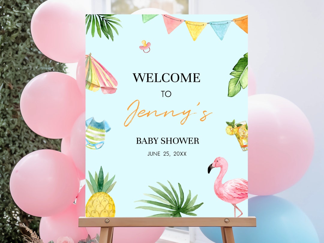 Editable Summer Baby Shower Welcome Sign, Tropical Baby Shower Sign ...