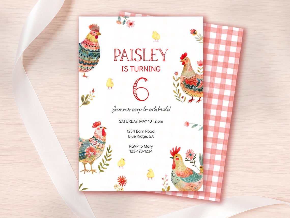 Editable Chicken Birthday Invitation, Farm Party Invite, Editable ...